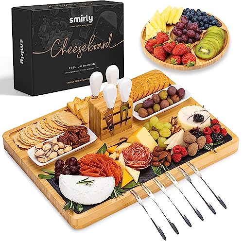 SMIRLY Charcuterie Boards & Accessories, Large Charcuterie Board Set, Bamboo Cheese Board Set, House Warming Gifts New Home (Magnetic Holder)