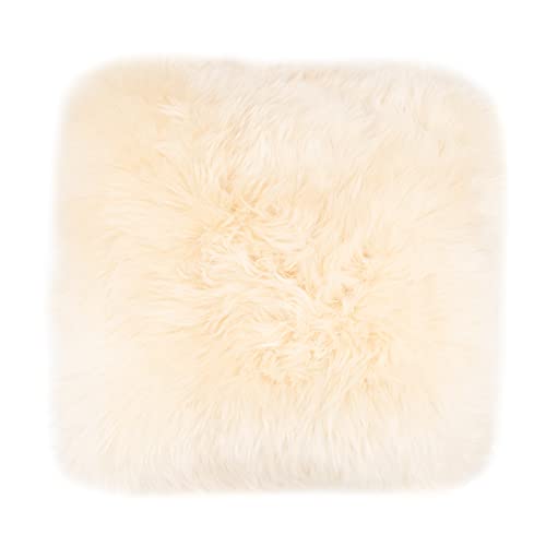 surell Throw Pillow - Pure Lambswool Shearling Lambskin Decorative Cushion - Genuine, Luxuriously Soft Cushion for Bedroom, Living Room, Nursery - Champagne