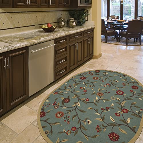 Ottomanson Ottohome Collection Non-Slip Rubberback Floral Leaves Design 5x7 Indoor Oval Area Rug, 5' x 6'6" Oval, Seafoam Green