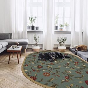 Ottomanson Ottohome Collection Non-Slip Rubberback Floral Leaves Design 5x7 Indoor Oval Area Rug, 5' x 6'6" Oval, Seafoam Green