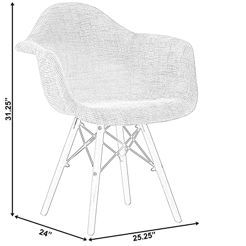 Mid-Century Modern Style Fabric Lined Armchair with Beech Wooden Legs, Grey Set 4