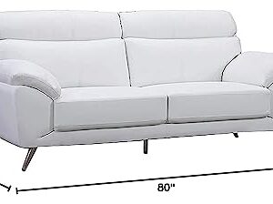 American Eagle Furniture EK528 Modern Top Grain Italian Leather Living Room Sofa, White