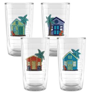 tervis made in usa double walled beach house retreat collection insulated tumbler cup keeps drinks cold & hot, 16oz 4pk, beach retreat assorted - no lid