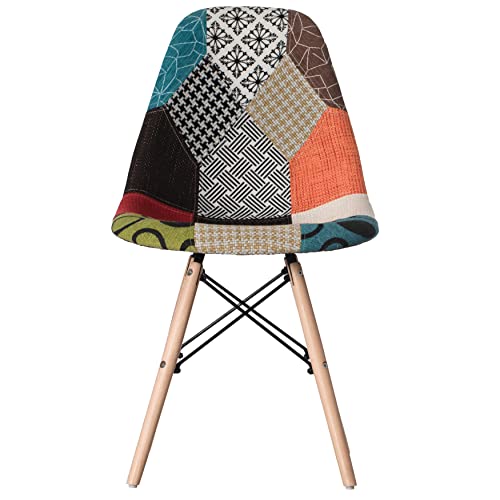 Modern Fabric Patchwork Chair with Wooden Legs for Kitchen, Dining Room, Entryway, Living Room, Set 2