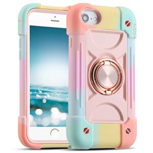 markill compatible with iphone se3/iphone se2,iphone 6/6s case,iphone7/iphone8 case 4.7 inch with ring stand, heavy-duty military grade shockproof phone cover. (rainbow pink)