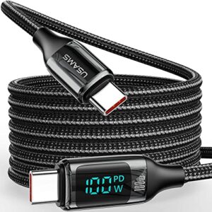 wiredge 10ft usb c to usb c cable 5a pd 100w led display cable qc5.0 pps super fast charging type-c phone nylon braided charger cord 480mbps data compatible with ipad macbook samsung galaxy pixel ps5