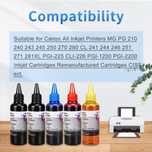 AYMSous Ink Refill Kit for Canon 250 251 270 271 280 281 1200 2200 PG240 CL241 PG245 CL246 PG210 Refillable Ink Cartridge, CIS CISS System with 5 Syringes(5x100ML 1BK, 1PBK, 1C, 1M, 1Y)