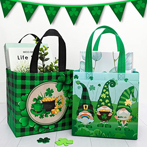 Whaline St. Patrick's Day Tote Bags with Handles, Reusable Gift Bag Waterproof Grocery Goodie Shopping Totes for Party Supplies, 8 Pack