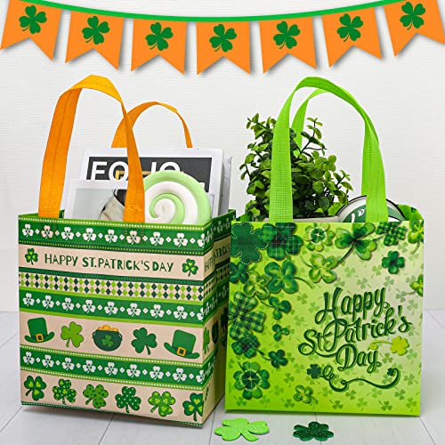 Whaline St. Patrick's Day Tote Bags with Handles, Reusable Gift Bag Waterproof Grocery Goodie Shopping Totes for Party Supplies, 8 Pack