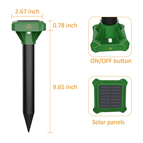 Careland Outdoor Mole Repellent Solar Powered Ultrasonic Gopher Repeller Stake Sonic Groundhog Deterrent Spike (4)