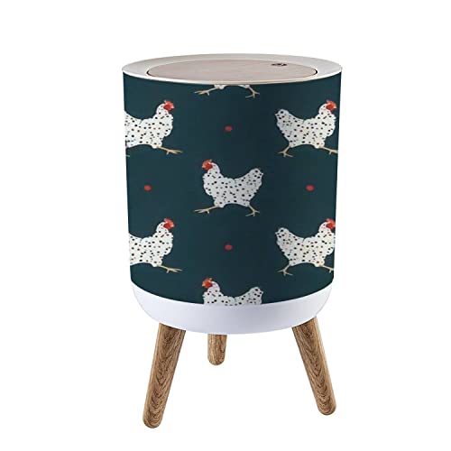 Small Trash Can with Lid Seamless with hens Stylized Chicken Print Packaging Paper Fabric Round Recycle Bin Press Top Dog Proof Wastebasket for Kitchen Bathroom Bedroom Office 7L/1.8 Gallon