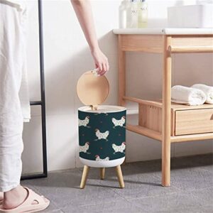 Small Trash Can with Lid Seamless with hens Stylized Chicken Print Packaging Paper Fabric Round Recycle Bin Press Top Dog Proof Wastebasket for Kitchen Bathroom Bedroom Office 7L/1.8 Gallon