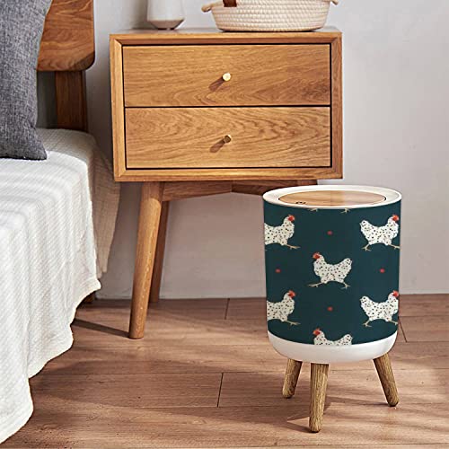 Small Trash Can with Lid Seamless with hens Stylized Chicken Print Packaging Paper Fabric Round Recycle Bin Press Top Dog Proof Wastebasket for Kitchen Bathroom Bedroom Office 7L/1.8 Gallon