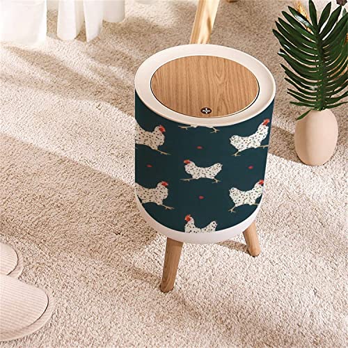 Small Trash Can with Lid Seamless with hens Stylized Chicken Print Packaging Paper Fabric Round Recycle Bin Press Top Dog Proof Wastebasket for Kitchen Bathroom Bedroom Office 7L/1.8 Gallon