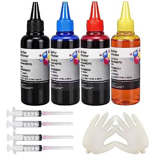 AYMSous Ink Refill Kit for HP 60 61 63 64 65 902 932 952 950 951 564 Refillable Ink Cartridge for HP Envy 4500 4520 5643 OfficeJet 6500a 6500 6000(4x100ML 1 Black, 1 Cyan. 1 Magenta, 1 Yellow)