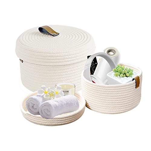 YEARONAN 2pack Lidded Round Basket- Decorative Baskets with lids for Shelves and Coffee Tables - Small Basket with lid-gifts for friends women-Housewarming Gifts for New Home