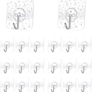 Angyues Adhesive Wall Hooks , Transparent Practical Wall Hook Coat Hooks,20 Pieces Waterproof Oilproof Bathroom and Kitchen Heavy Duty Adhesive Hooks, Ceiling Hooks for Hanging Plants13 Pounds (Max)