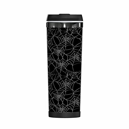 WONDERTIFY Spider Web Coffee Cup Halloween Gothic Scary Netting Coffee Mug Stainless Steel Bottle Double Walled Thermo Travel Water Metal Canteen Black Grey