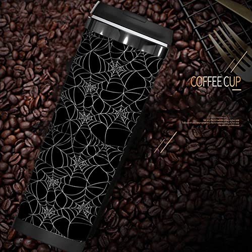 WONDERTIFY Spider Web Coffee Cup Halloween Gothic Scary Netting Coffee Mug Stainless Steel Bottle Double Walled Thermo Travel Water Metal Canteen Black Grey