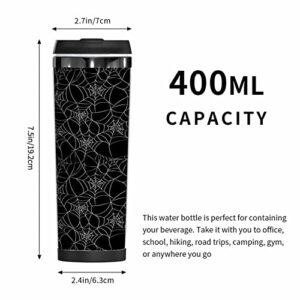 WONDERTIFY Spider Web Coffee Cup Halloween Gothic Scary Netting Coffee Mug Stainless Steel Bottle Double Walled Thermo Travel Water Metal Canteen Black Grey