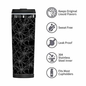 WONDERTIFY Spider Web Coffee Cup Halloween Gothic Scary Netting Coffee Mug Stainless Steel Bottle Double Walled Thermo Travel Water Metal Canteen Black Grey