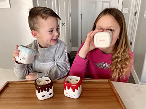 Gem Wares Hot Chocolate Shaped Marshmallow Mugs Set of 4 Kids Hot Cocoa Mugs with Unique Emojis and an Interactive Card Game, Fun Marshmallow Cups for Hot and Cold Drinks