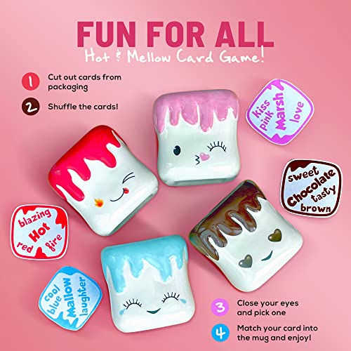 Gem Wares Hot Chocolate Shaped Marshmallow Mugs Set of 4 Kids Hot Cocoa Mugs with Unique Emojis and an Interactive Card Game, Fun Marshmallow Cups for Hot and Cold Drinks