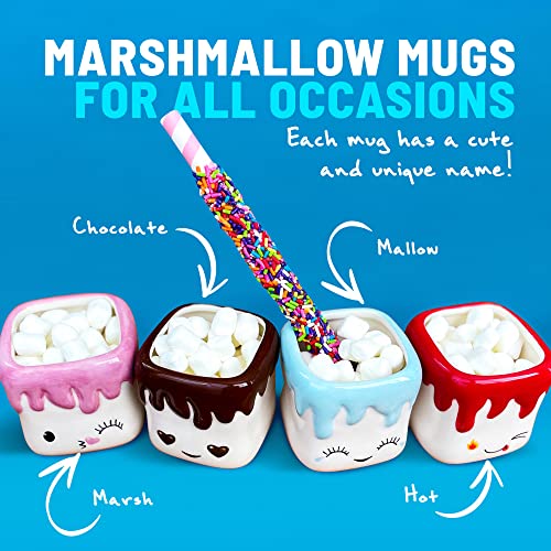 Gem Wares Hot Chocolate Shaped Marshmallow Mugs Set of 4 Kids Hot Cocoa Mugs with Unique Emojis and an Interactive Card Game, Fun Marshmallow Cups for Hot and Cold Drinks