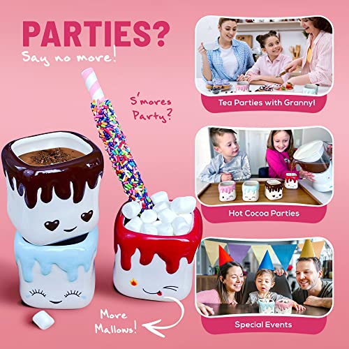 Gem Wares Hot Chocolate Shaped Marshmallow Mugs Set of 4 Kids Hot Cocoa Mugs with Unique Emojis and an Interactive Card Game, Fun Marshmallow Cups for Hot and Cold Drinks