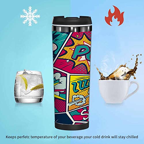 WONDERTIFY Pop Art Comic Shout Coffee Cup Graphic Balloon Bubble Exploding Splash Coffee Mug Stainless Steel Bottle Double Walled Thermo Travel Water Metal Canteen