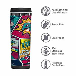 WONDERTIFY Pop Art Comic Shout Coffee Cup Graphic Balloon Bubble Exploding Splash Coffee Mug Stainless Steel Bottle Double Walled Thermo Travel Water Metal Canteen