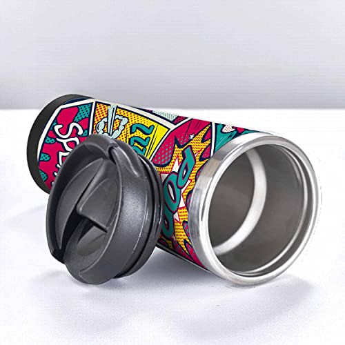 WONDERTIFY Pop Art Comic Shout Coffee Cup Graphic Balloon Bubble Exploding Splash Coffee Mug Stainless Steel Bottle Double Walled Thermo Travel Water Metal Canteen