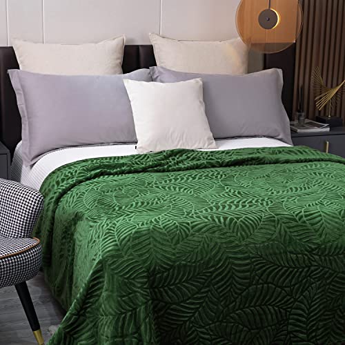 SOCHOW Super Soft Flannel Fleece Throw Blanket, Lightweight Cozy Warm Leaves Textured Plush Blanket for Bed Couch Sofa, 50 x 60 Inches, Olive Green