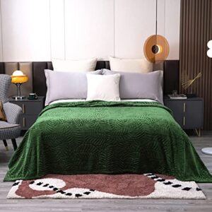 SOCHOW Super Soft Flannel Fleece Throw Blanket, Lightweight Cozy Warm Leaves Textured Plush Blanket for Bed Couch Sofa, 50 x 60 Inches, Olive Green