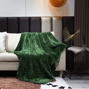 SOCHOW Super Soft Flannel Fleece Throw Blanket, Lightweight Cozy Warm Leaves Textured Plush Blanket for Bed Couch Sofa, 50 x 60 Inches, Olive Green