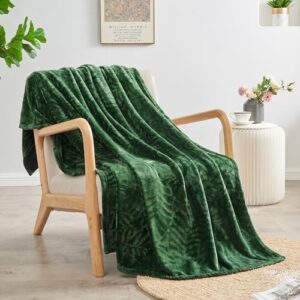 SOCHOW Super Soft Flannel Fleece Throw Blanket, Lightweight Cozy Warm Leaves Textured Plush Blanket for Bed Couch Sofa, 50 x 60 Inches, Olive Green