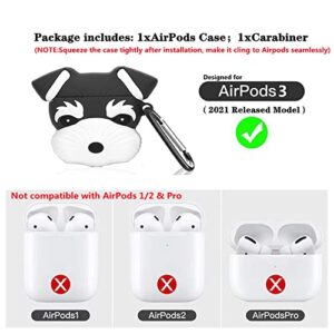 Guanli Cute Case for AirPods 3rd Generation 2021 Model,Cool Funny 3D Cartoon Lovely Animals & Fruit Design Silicone Protective Case Cover with Keychain for New Airpod 3 Gen for Women Men (Schnauzer)