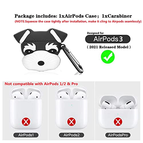 Guanli Cute Case for AirPods 3rd Generation 2021 Model,Cool Funny 3D Cartoon Lovely Animals & Fruit Design Silicone Protective Case Cover with Keychain for New Airpod 3 Gen for Women Men (Schnauzer)