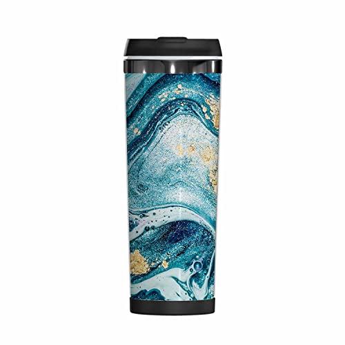 WONDERTIFY Ocean Marble Ripples Agate Coffee Cup Blue Paint Gold Powder Coffee Mug Stainless Steel Bottle Double Walled Thermo Travel Water Metal Canteen