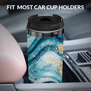 WONDERTIFY Ocean Marble Ripples Agate Coffee Cup Blue Paint Gold Powder Coffee Mug Stainless Steel Bottle Double Walled Thermo Travel Water Metal Canteen