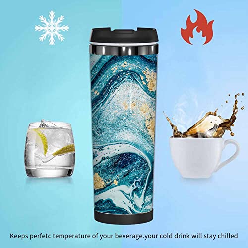 WONDERTIFY Ocean Marble Ripples Agate Coffee Cup Blue Paint Gold Powder Coffee Mug Stainless Steel Bottle Double Walled Thermo Travel Water Metal Canteen