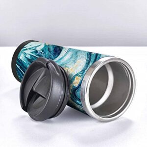 WONDERTIFY Ocean Marble Ripples Agate Coffee Cup Blue Paint Gold Powder Coffee Mug Stainless Steel Bottle Double Walled Thermo Travel Water Metal Canteen