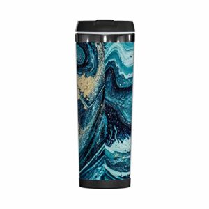 WONDERTIFY Ocean Marble Ripples Agate Coffee Cup Blue Paint Gold Powder Coffee Mug Stainless Steel Bottle Double Walled Thermo Travel Water Metal Canteen