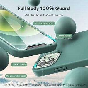 TOCOL [5 in 1 for iPhone 12, for iPhone 12 Pro Case, with 2 Pack Screen Protector + 2 Pack Camera Lens Protector, Silicone Shockproof Phone Case [Anti-Scratch] [Drop Protection], Midnight Green