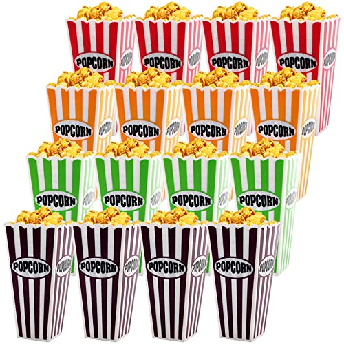 Jucoan 16 Pack Plastic Open-Top Popcorn Box, 7.5 x 3.5 Inch Reusable Popcorn Containers for Movie Night, Party