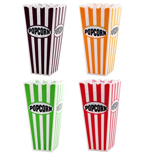 Jucoan 16 Pack Plastic Open-Top Popcorn Box, 7.5 x 3.5 Inch Reusable Popcorn Containers for Movie Night, Party