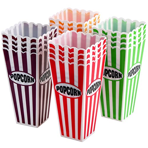 Jucoan 16 Pack Plastic Open-Top Popcorn Box, 7.5 x 3.5 Inch Reusable Popcorn Containers for Movie Night, Party