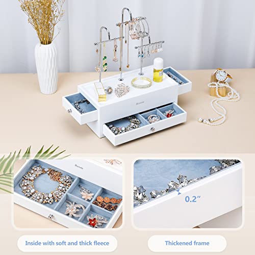 Homde Jewelry Organizer for Necklace Earrings Rings with Metal Hooks (White)