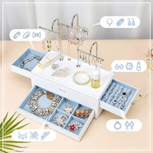 Homde Jewelry Organizer for Necklace Earrings Rings with Metal Hooks (White)