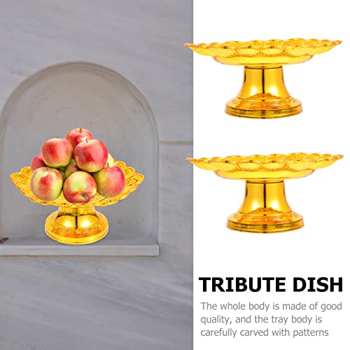 Veemoon 2Pcs Common Temple Offerings Bowl Multi- Food Trays Versatile Plates Plate Dessert Snack Dish for Buddha Altar Supplies Rituals Smudging Decor (Golden)